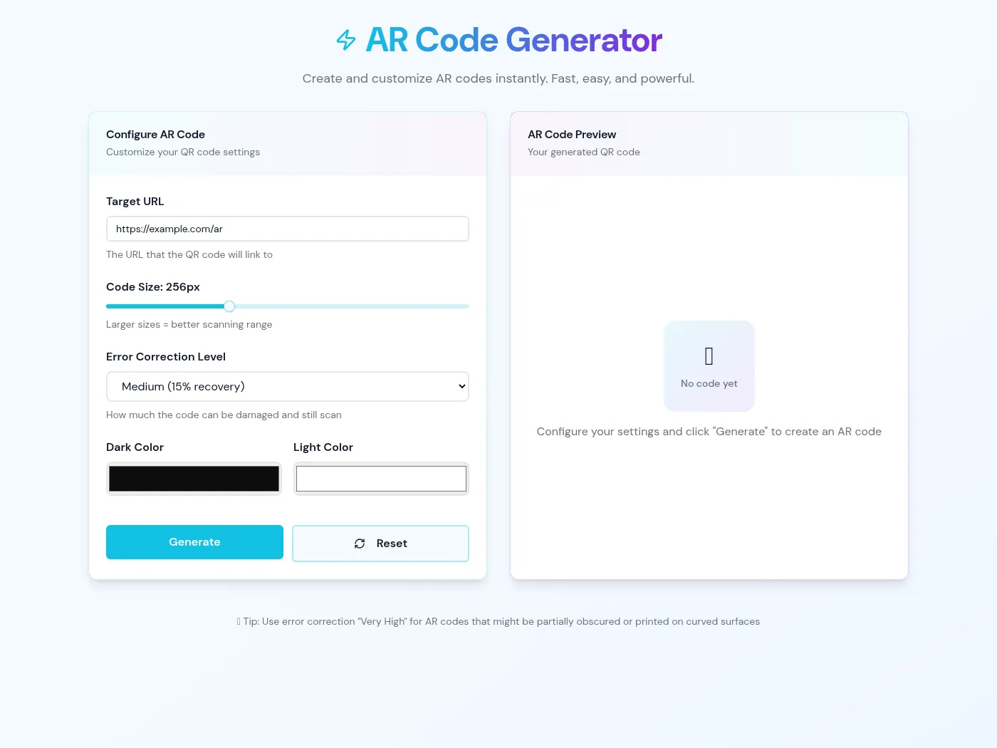 Simple AR Code Fast Generator