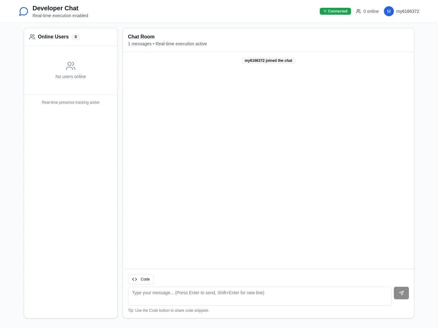 Simple Chat App with Real Execution for Developers