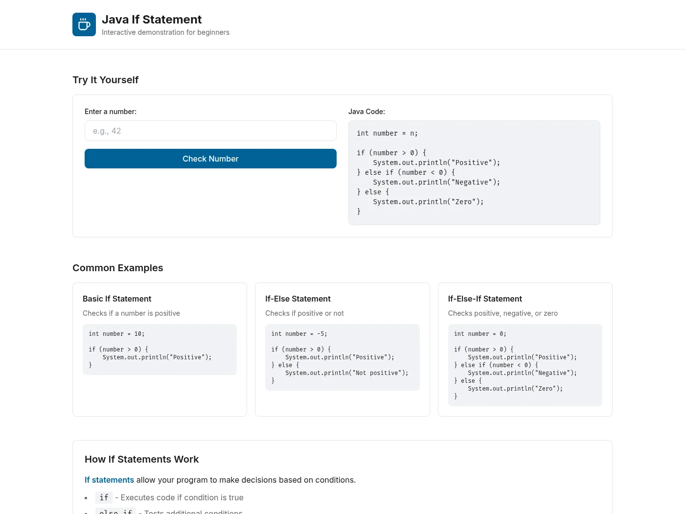 Simple Java If Statement Example