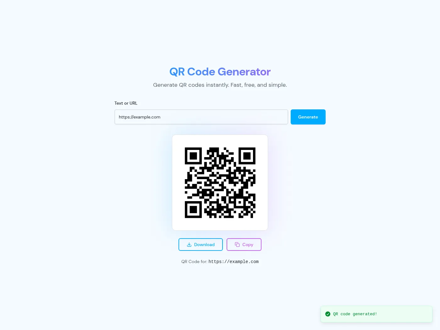 Simple QR Code Fast Generator