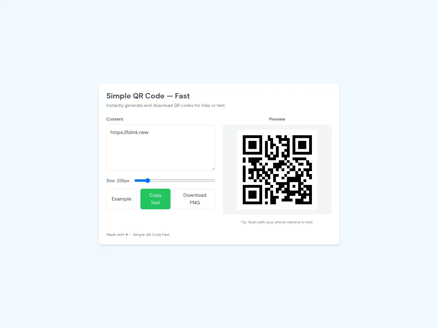Simple QR Code Fast Generator