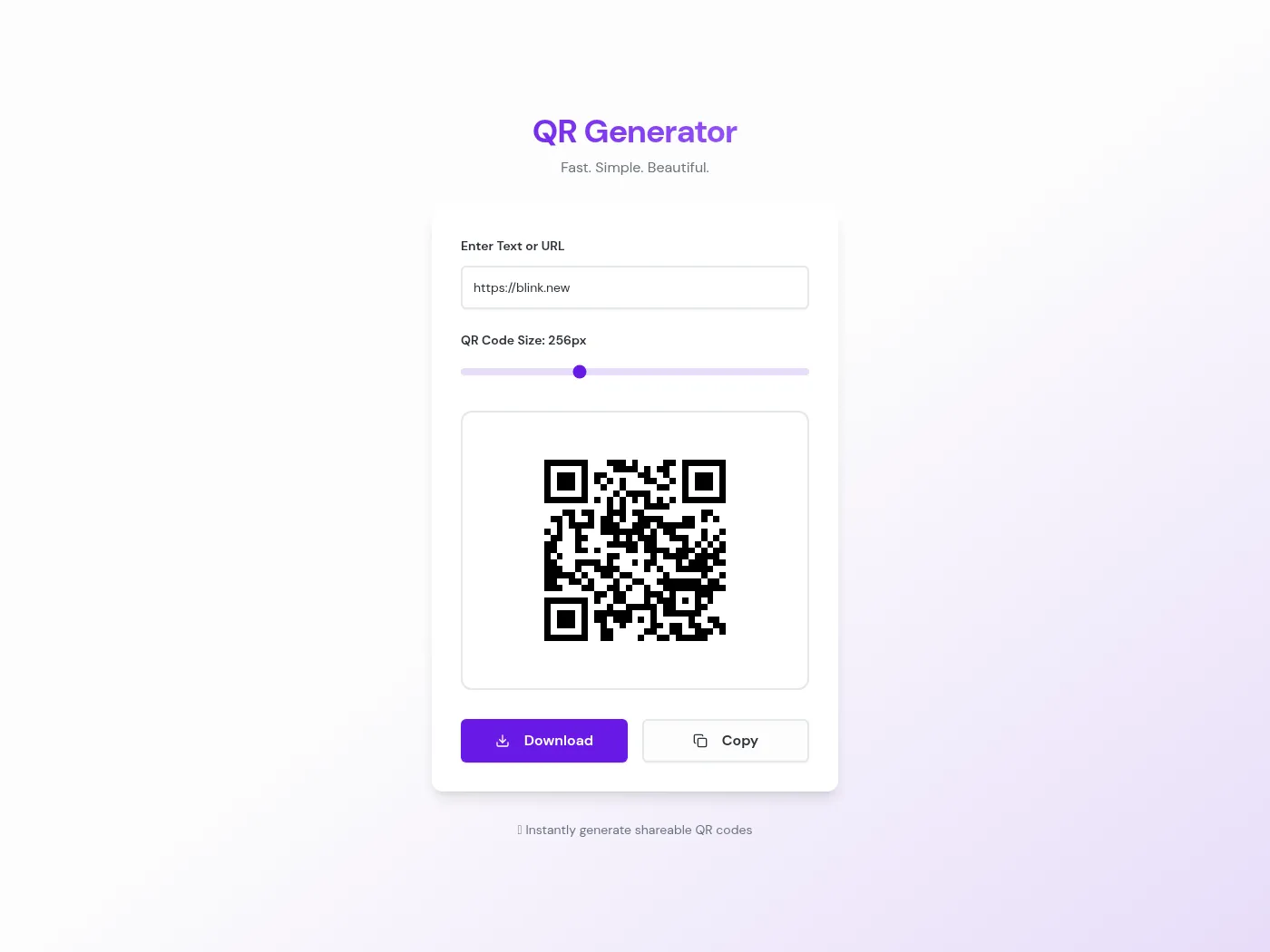 Simple & Fast QR Code Generator