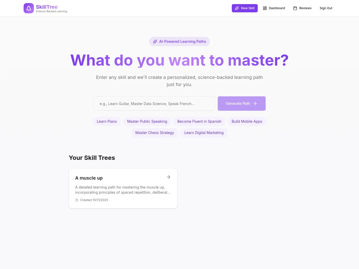 SkillTree: Science-Backed Skill Building Web App