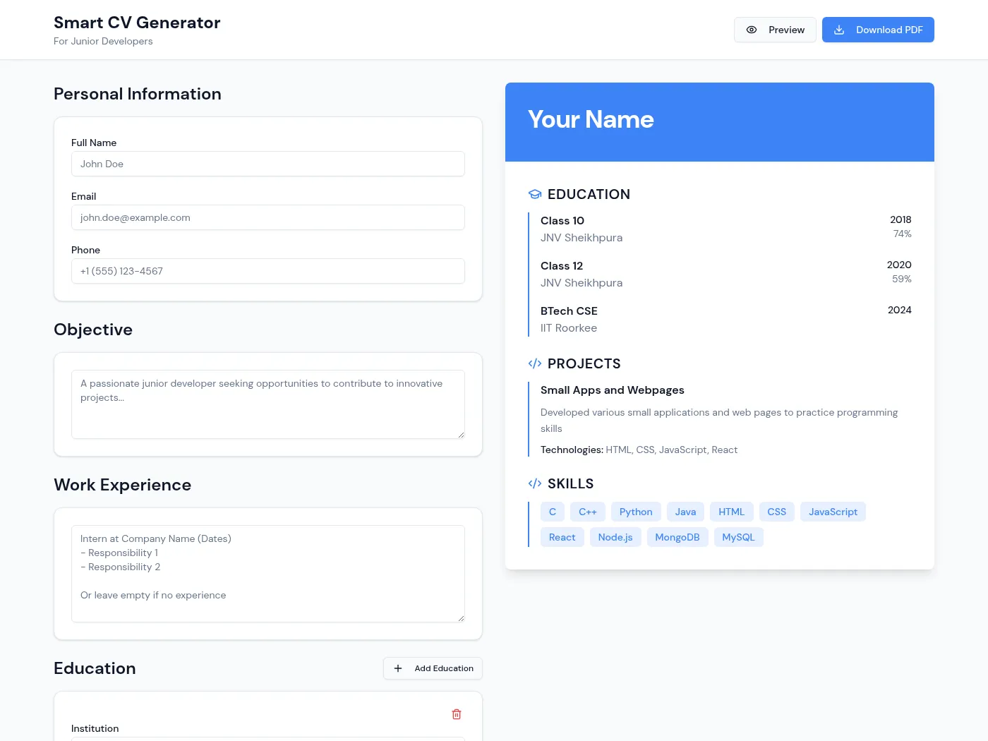 Smart CV Generator for Junior Developers