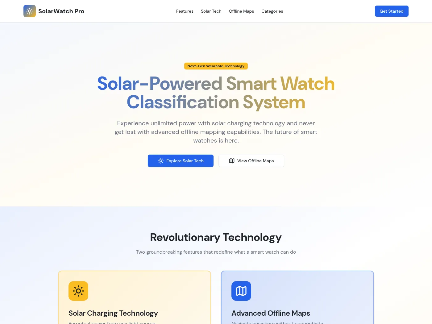 Solar-Powered Smart Watch Feature Hub Website