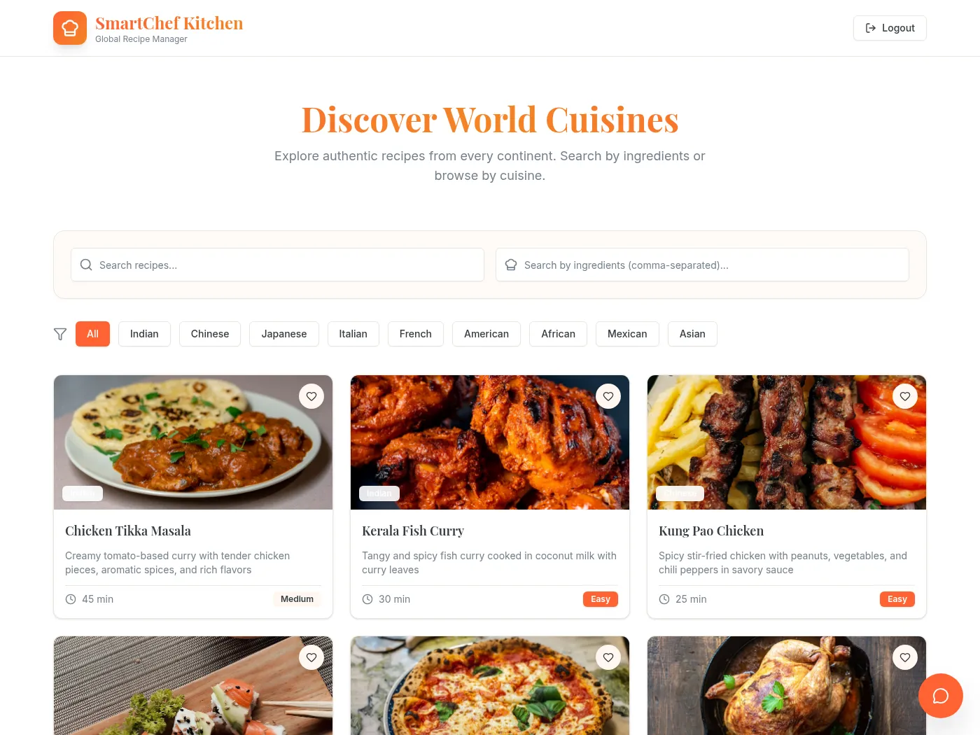 SmartChef Kitchen: Global Recipe Manager with AI Chatbot