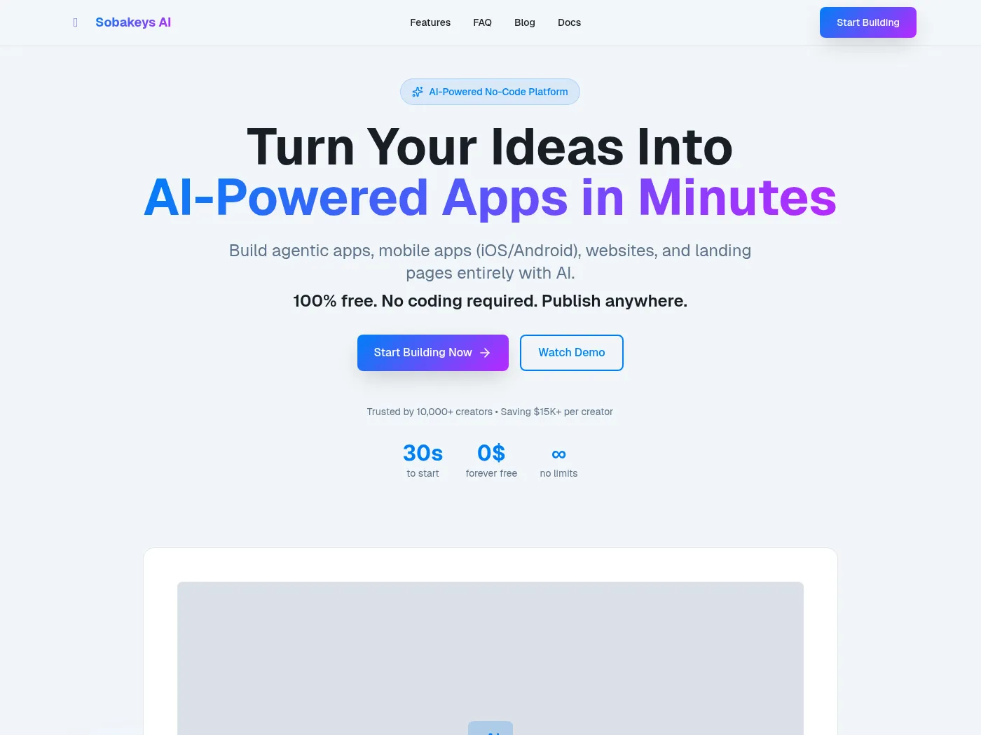 Sobakeys AI: Free No-Code Cross-Platform AI App & Agentic App Builder