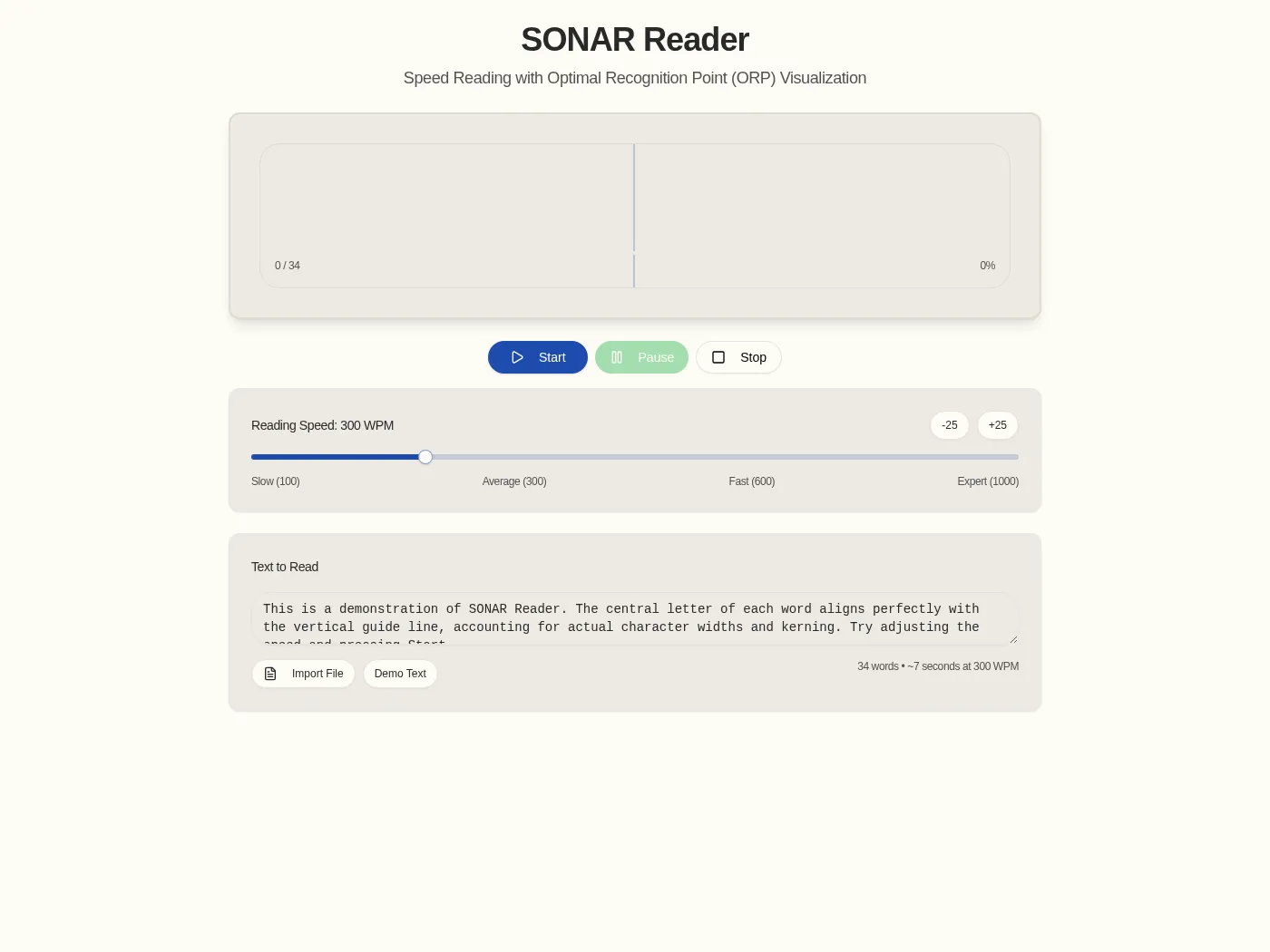 SONAR Reader — Speed Reading Android App with Optimal Recognition Point (ORP) Visualization
