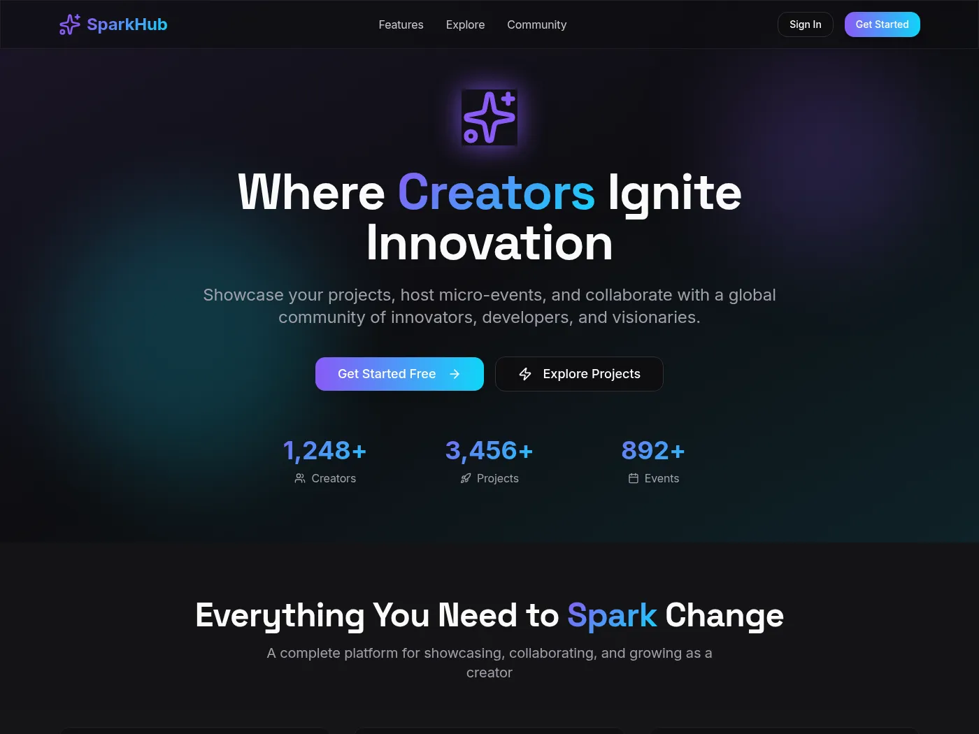 SparkHub: The Ultimate Platform for Creators, Developers & Innovators to Showcase Projects and Host Micro-Events