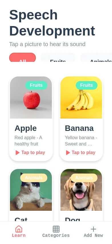 Speech Development Tablet App with Picture Sound Playback