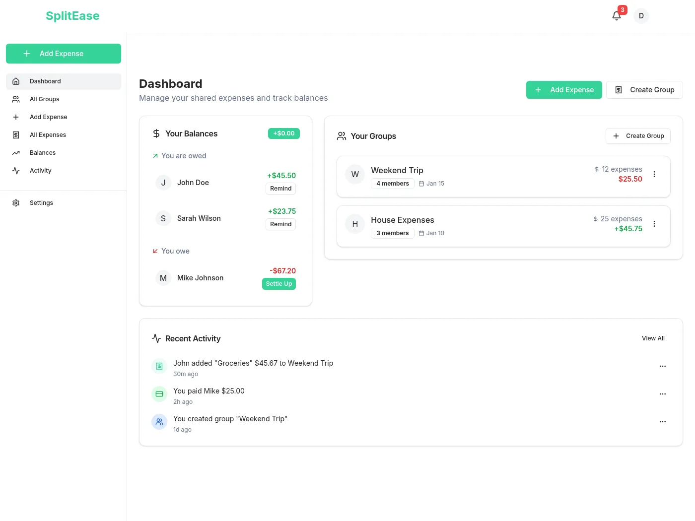 Splitwise Web App Clone