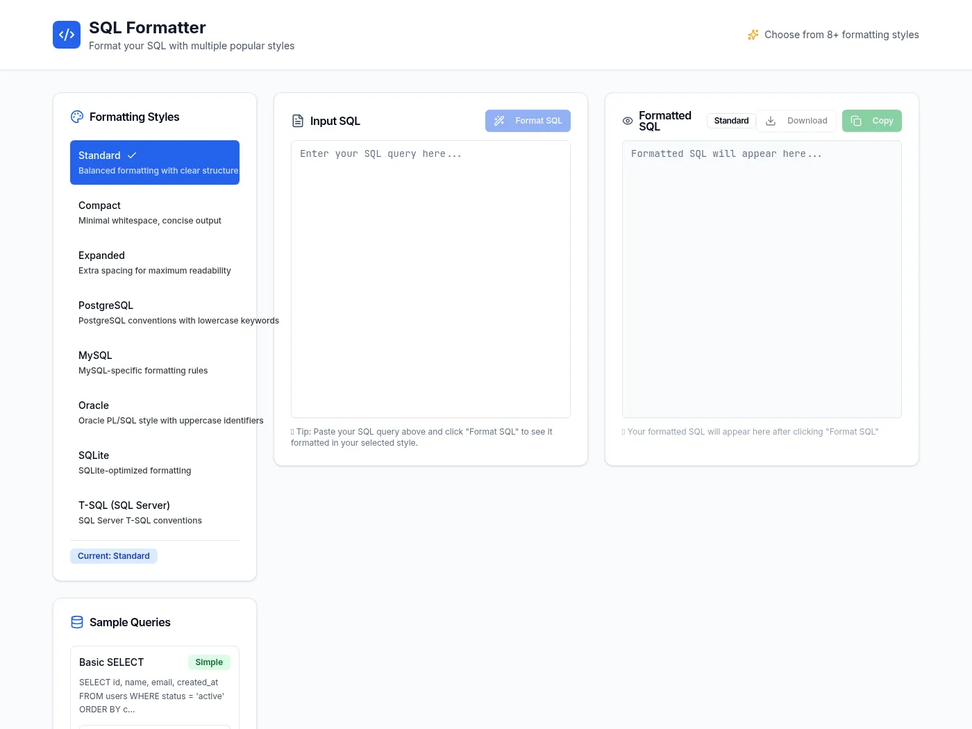 SQL Formatter Playground with Multiple Styles