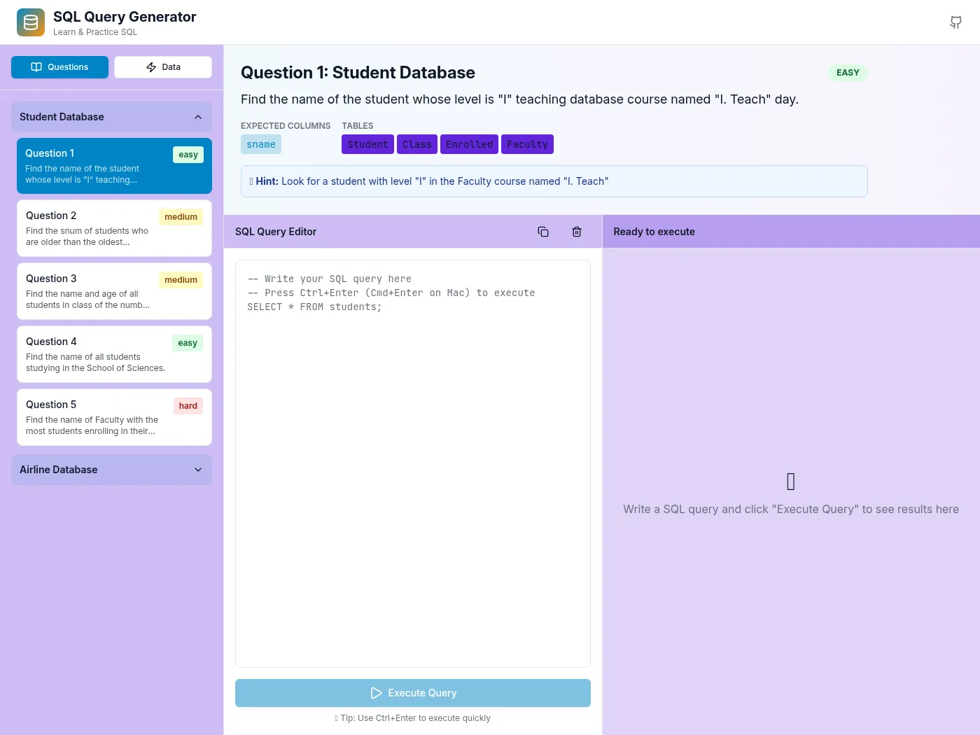 SQL Query Generator and Executor