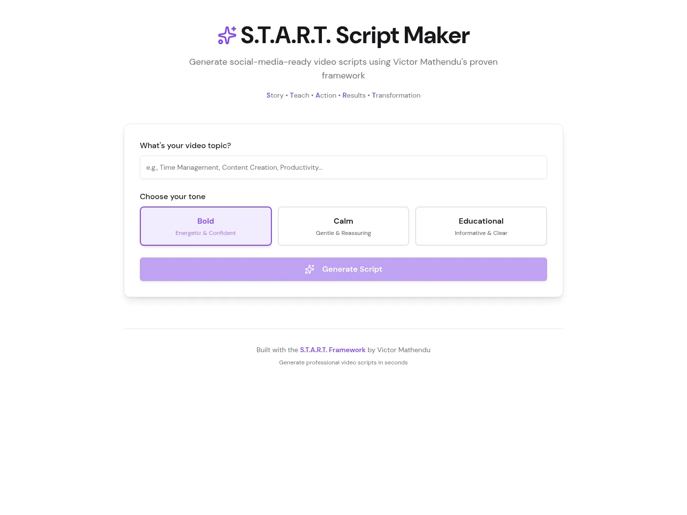 START Video Script Maker
