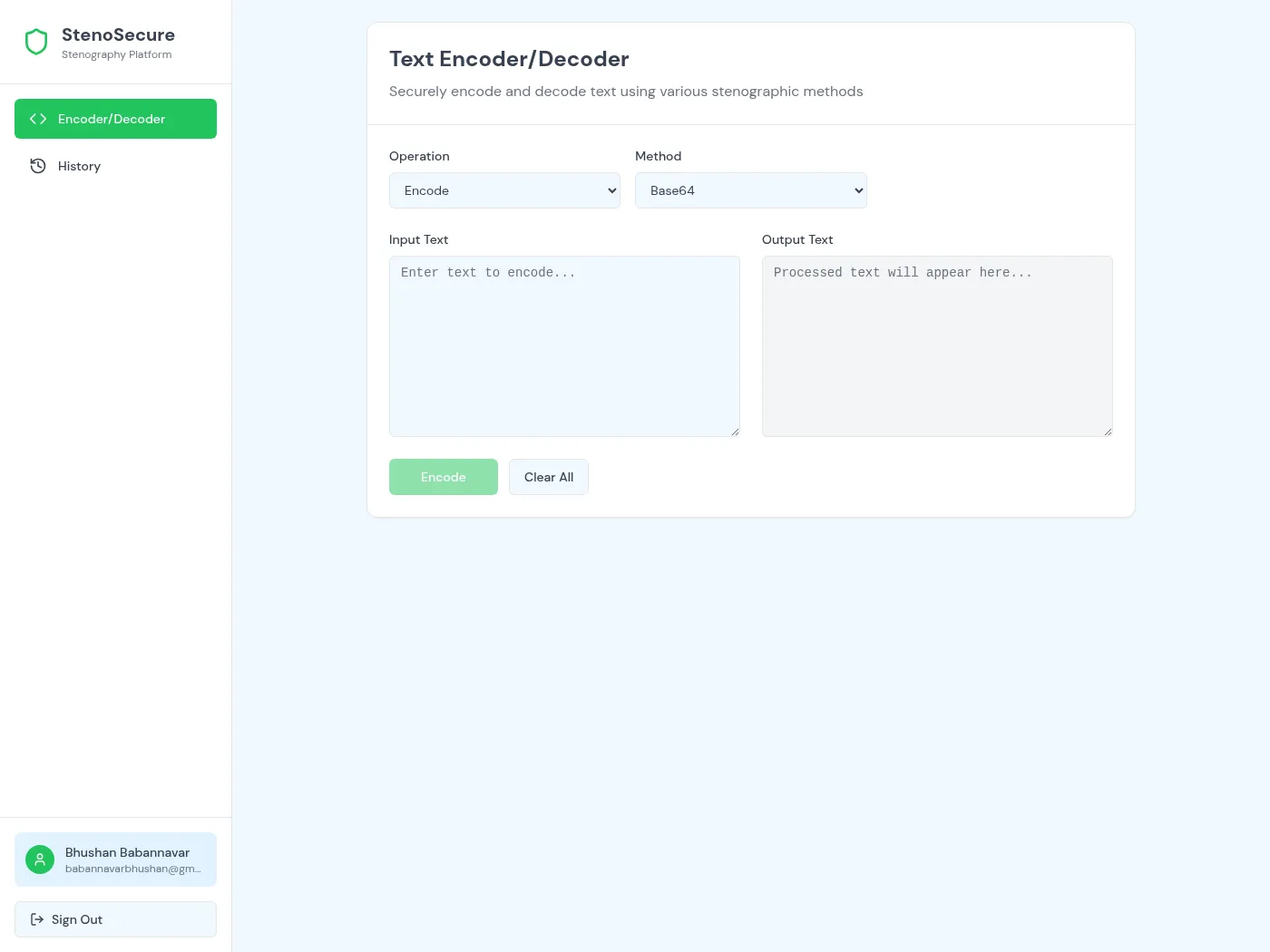 Stenography Text Encoder/Decoder Platform