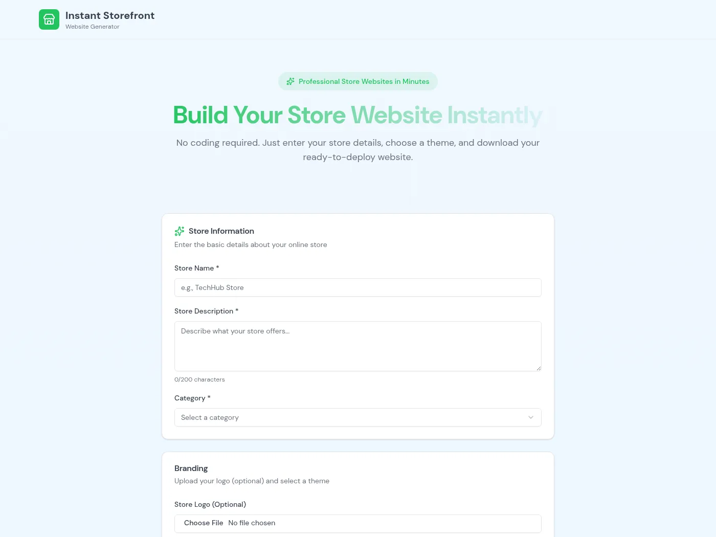 Instant Storefront Website Generator