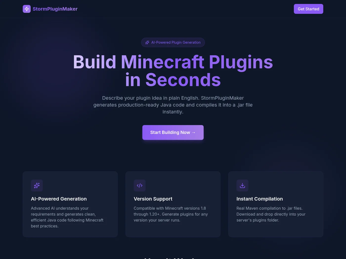 StormPluginMaker: Aesthetic Minecraft Plugin Generator Website
