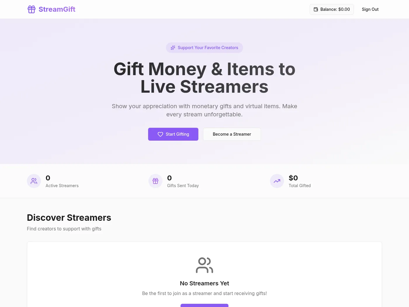 StreamGift: Reward Creators with Gifts and Money