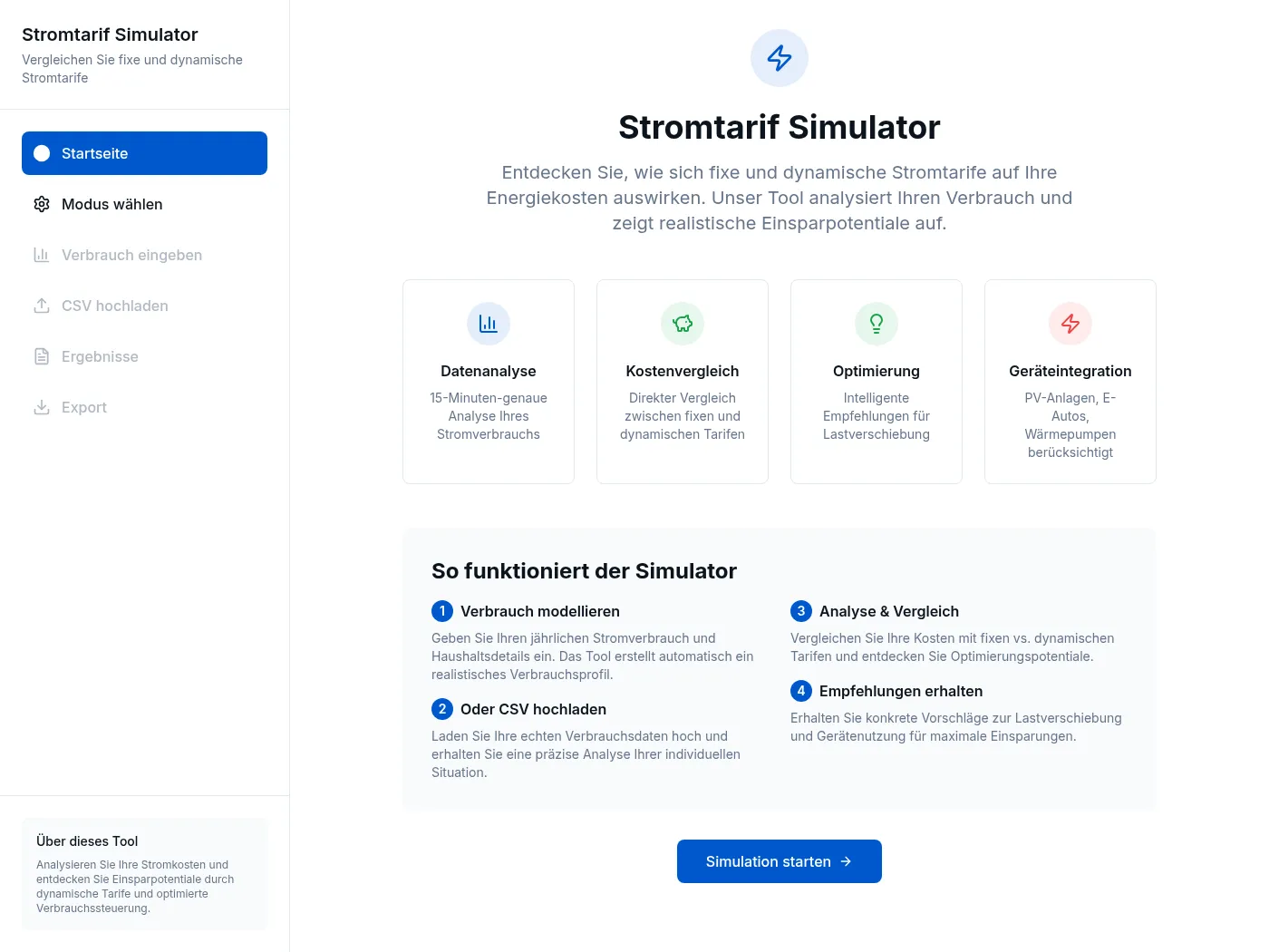 Stromtarif Simulations- und Vergleichs-Tool für dynamische Strompreise