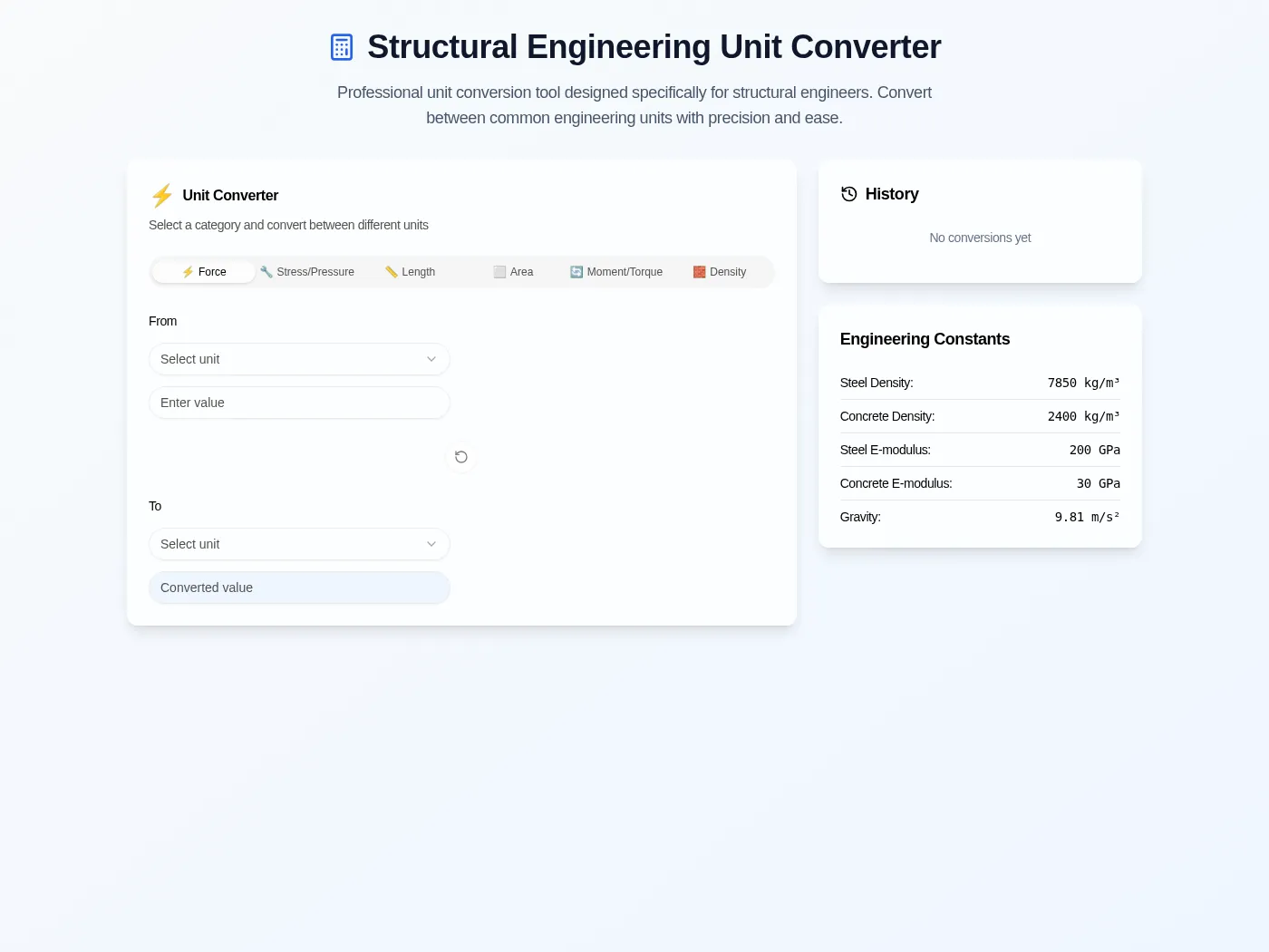 Practical Structural Engineering Unit Converter
