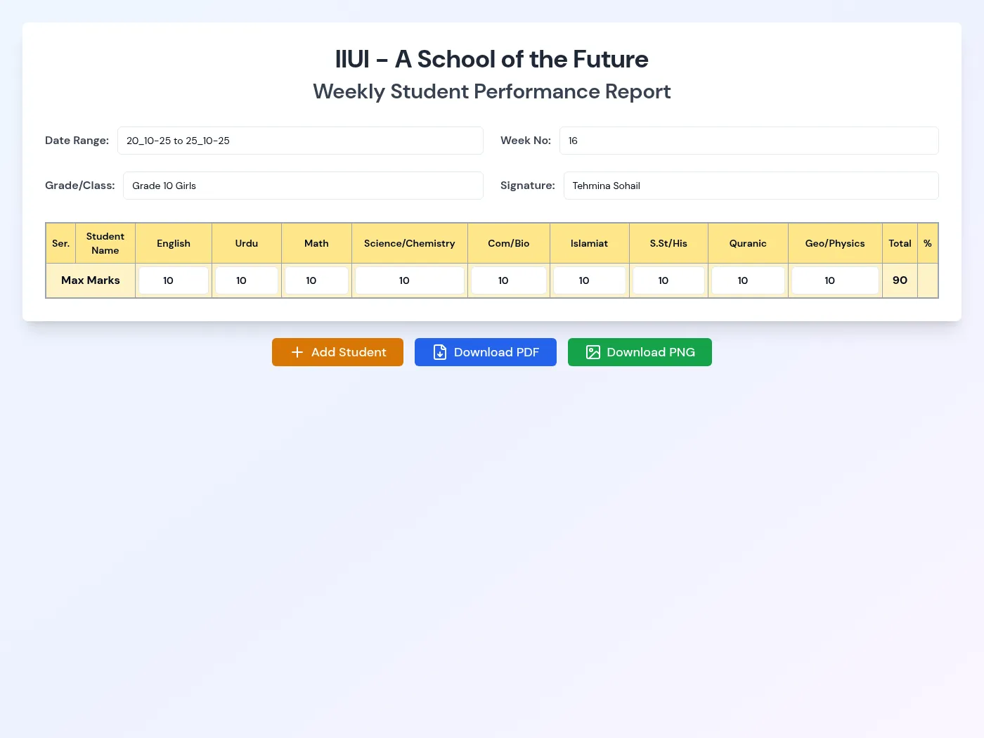 Student Weekly Performance Report Generator & Manager Web App