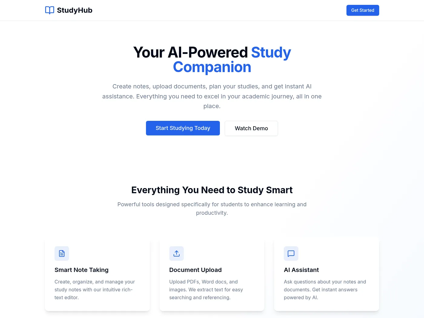 Study Notes Hub with AI Chat Support