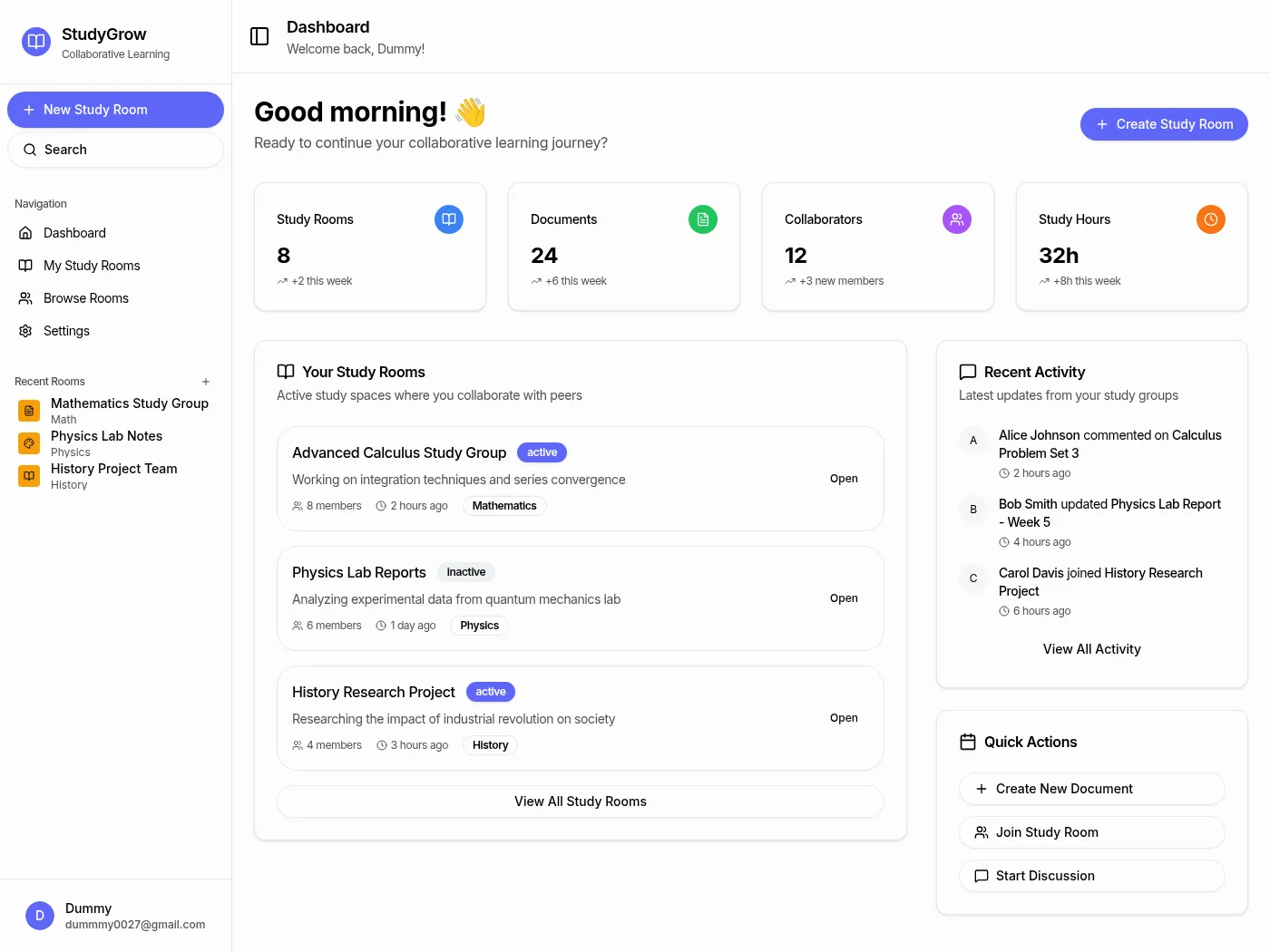 StudyGrow: Collaborative Study Platform for Student Groups