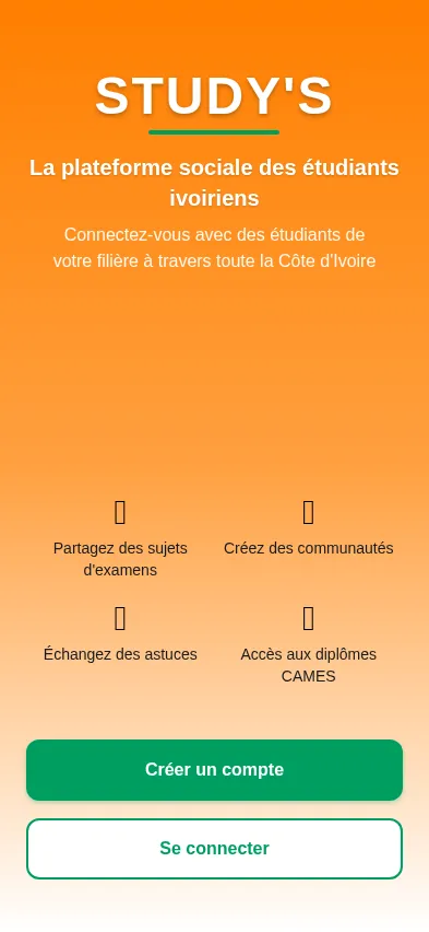 STUDY’S - Plateforme sociale ivoirienne pour étudiants