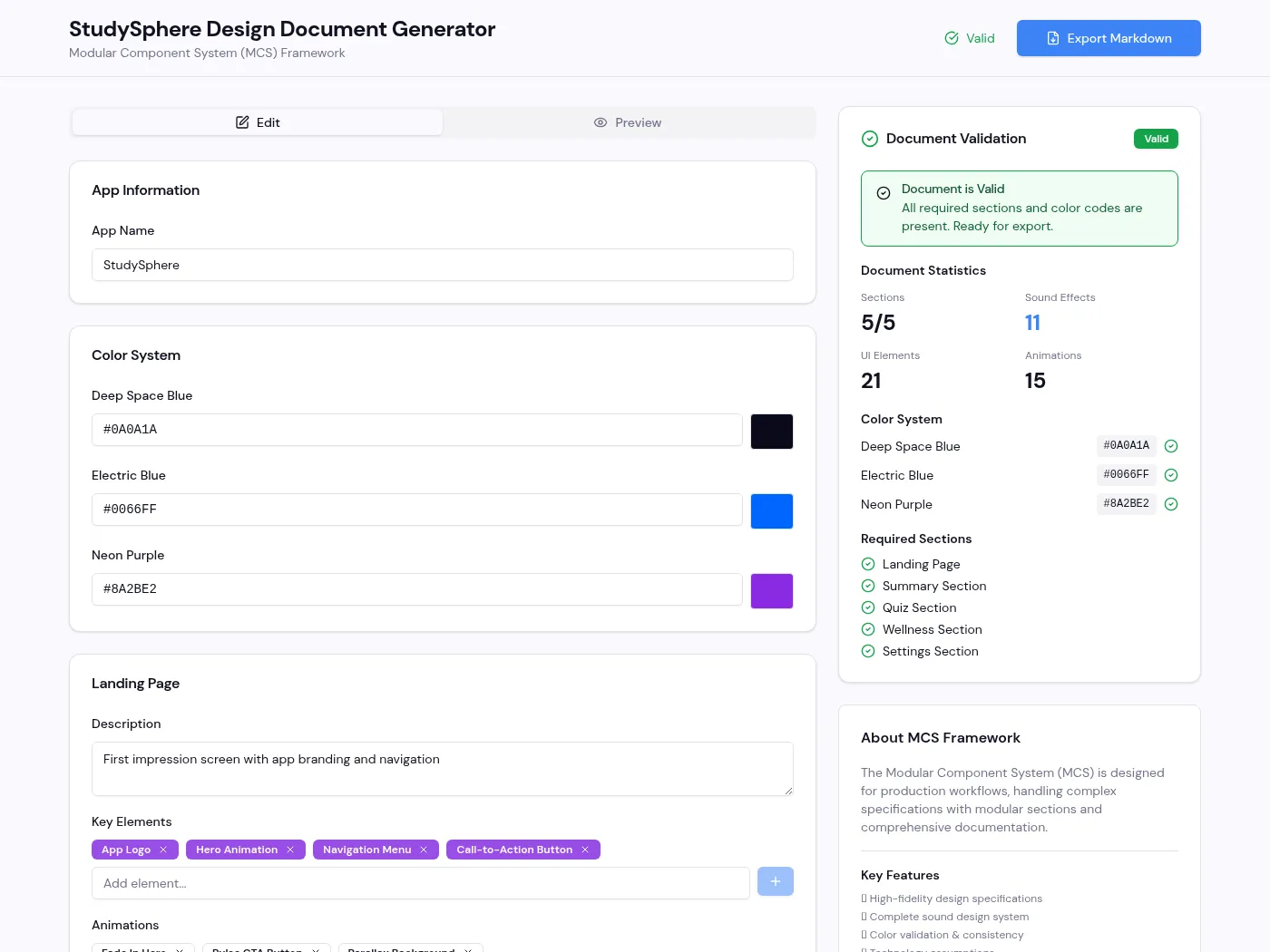 StudySphere Modular Design Document Generator