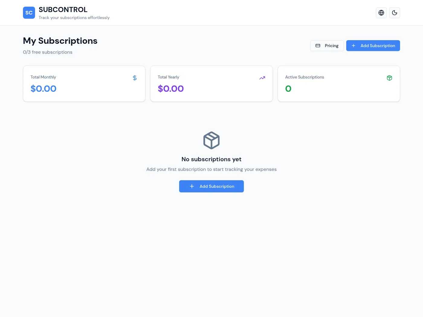 SUBCONTROL – Subscription Tracker Web App
