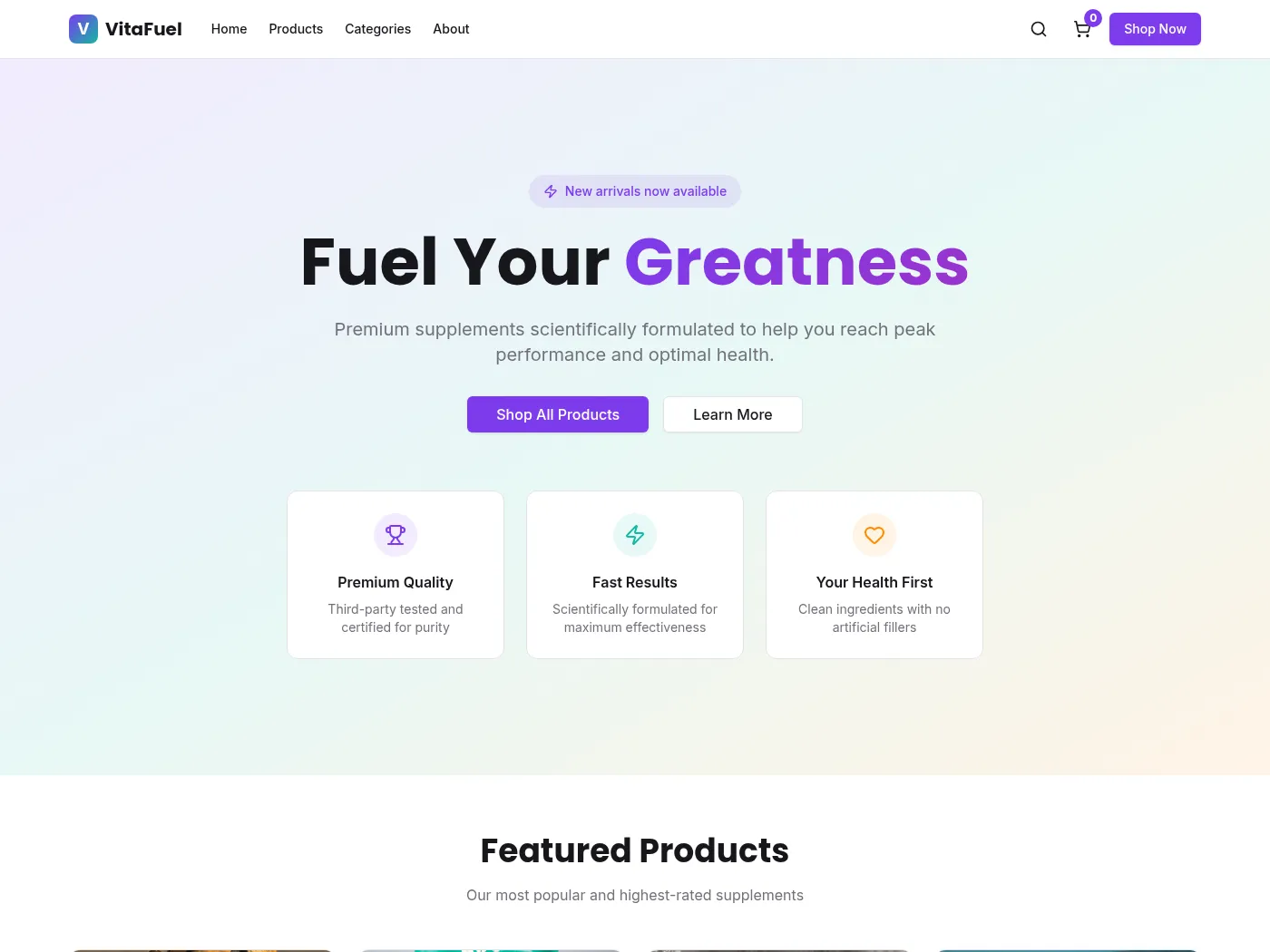 Supplements Storefront Website