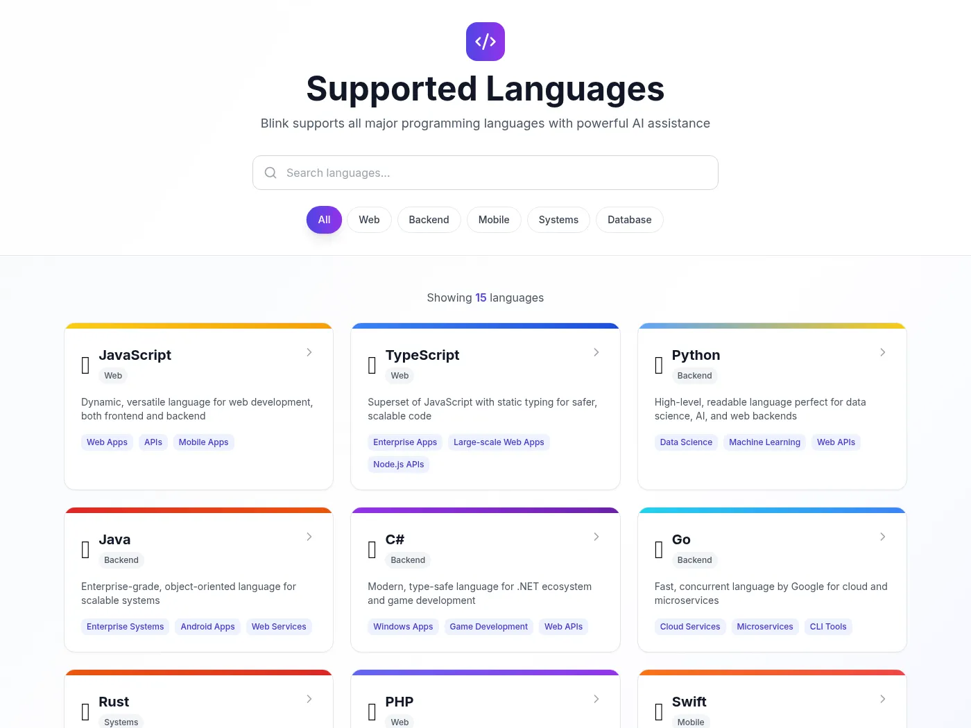 Supported Coding Languages Catalog