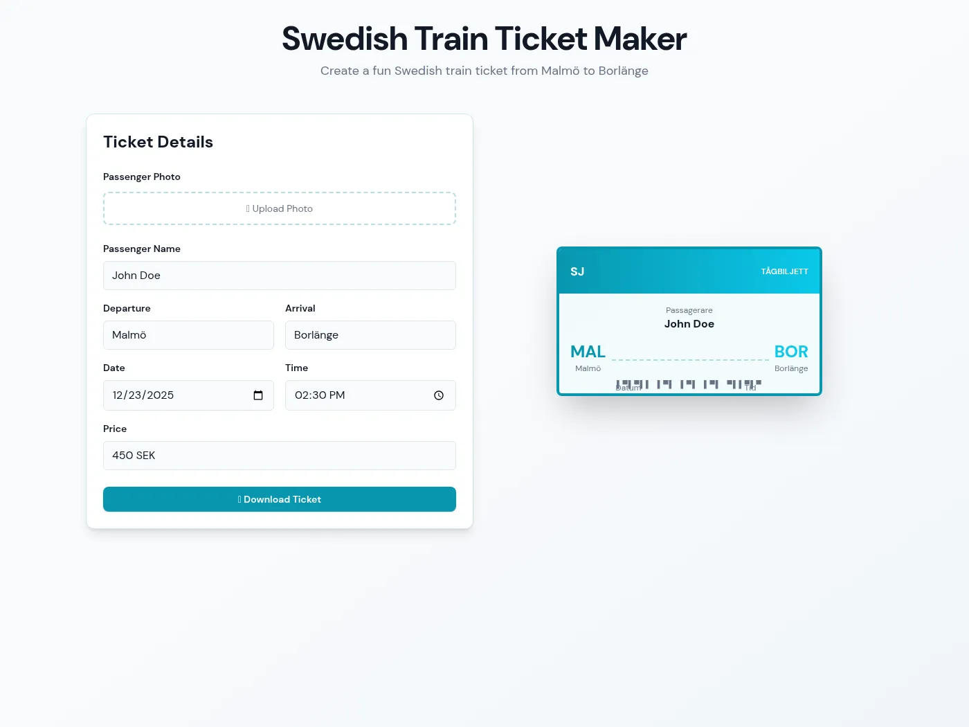 Swedish Train Ticket Maker