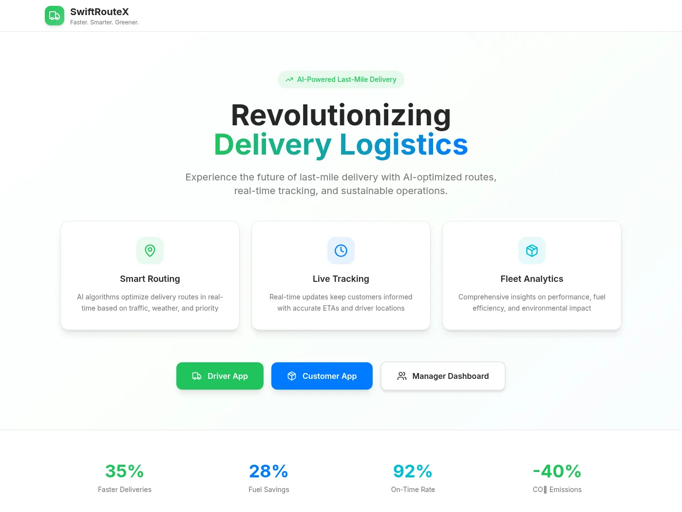 SwiftRouteX Visual Prototype – AI-Powered Last-Mile Delivery App Suite