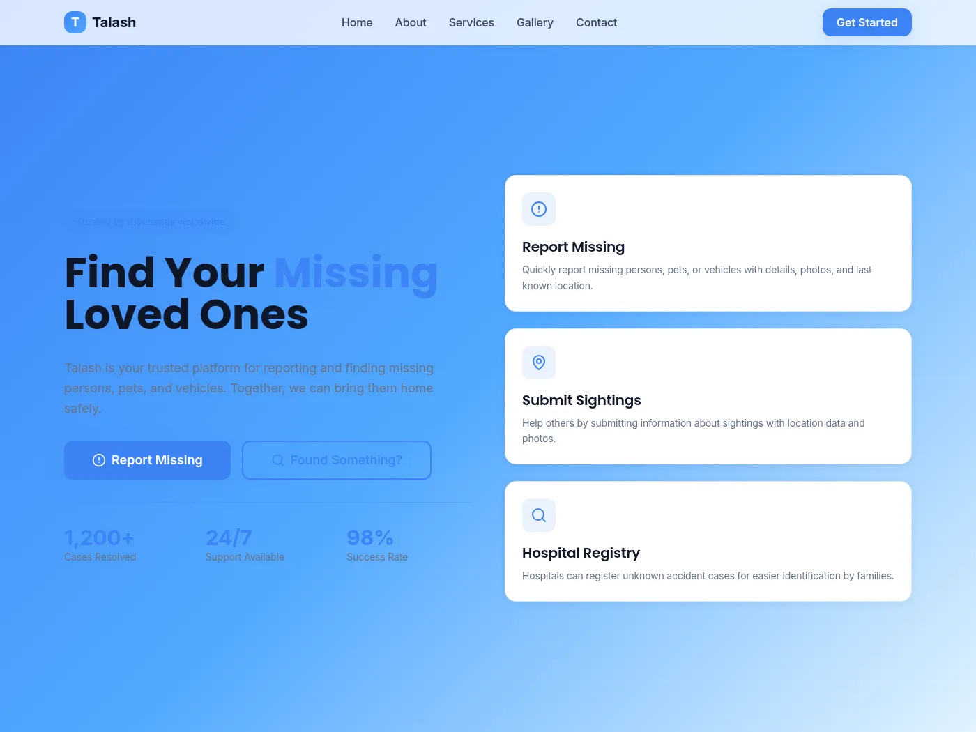Talash: Platform for Finding Missing Loved Ones & Trusted Consultancy Services