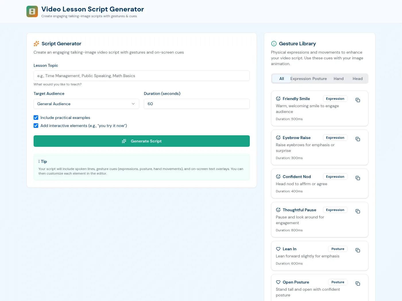 Video Lesson Script Generator