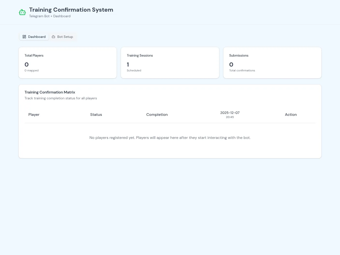 Telegram Training Confirmation System with DataLens Dashboard