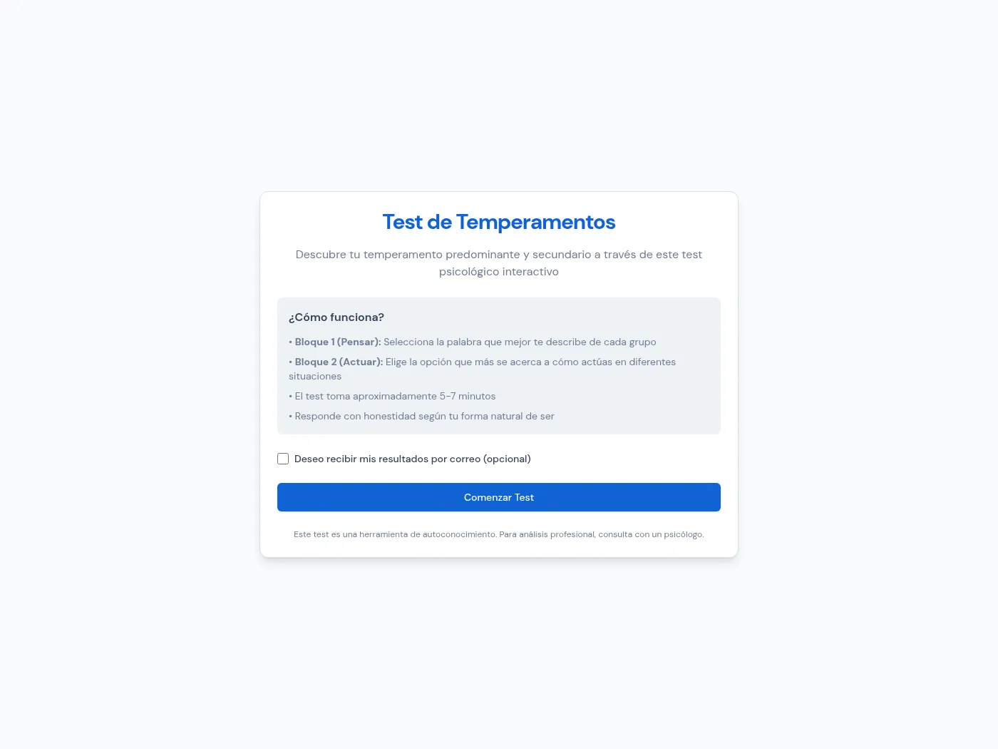 Test de Temperamentos Web App