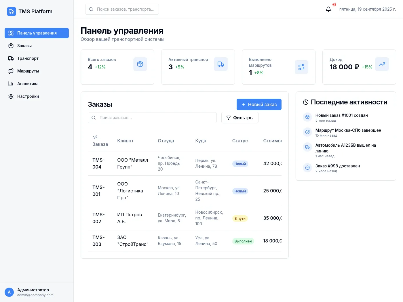 Транспортная TMS платформа нового поколения