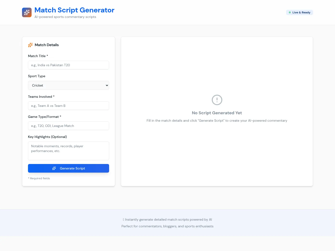 Today’s Match Script Generator