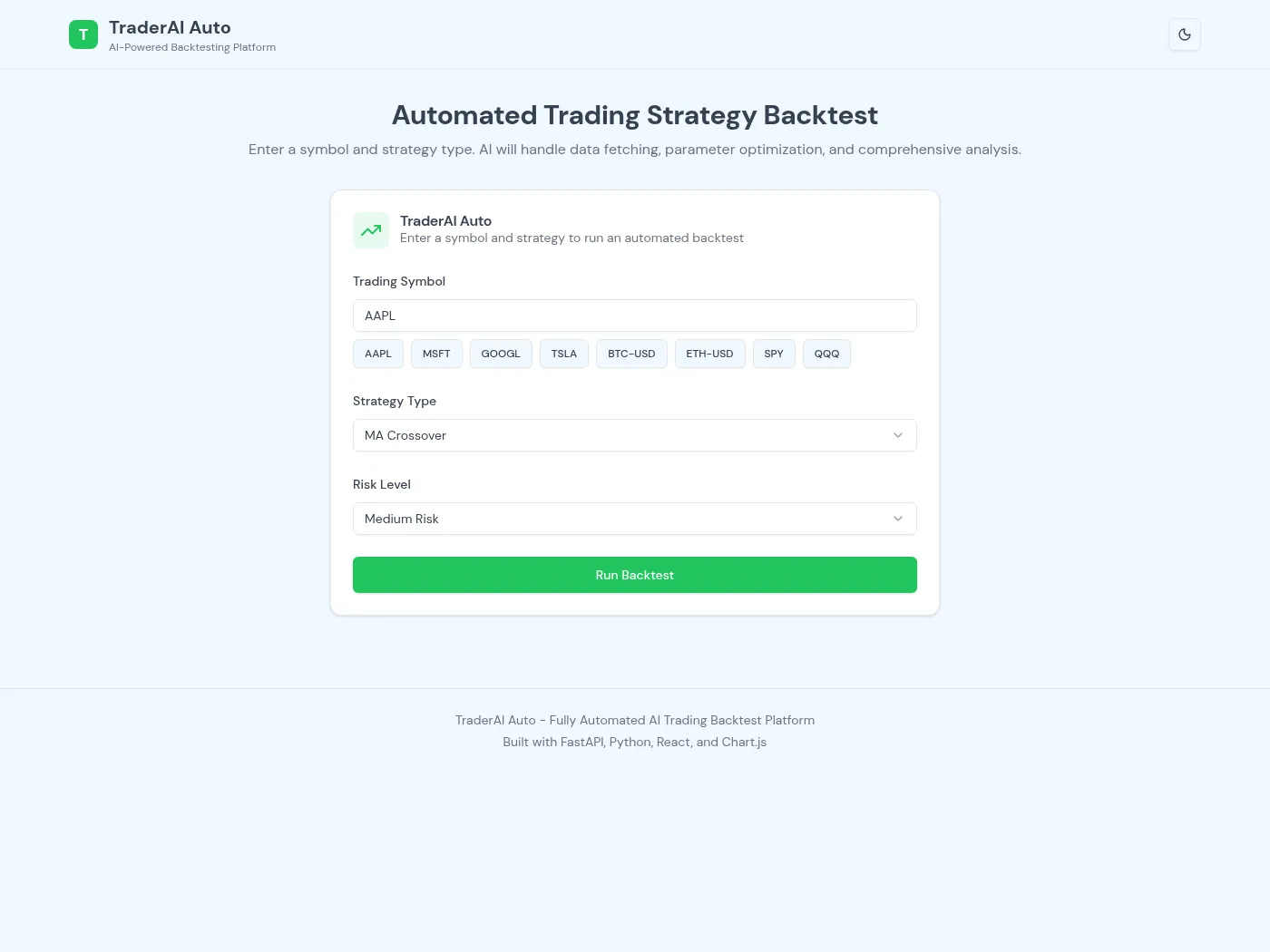 TraderAI Auto: Fully Automated AI-Powered Trading Backtest Platform