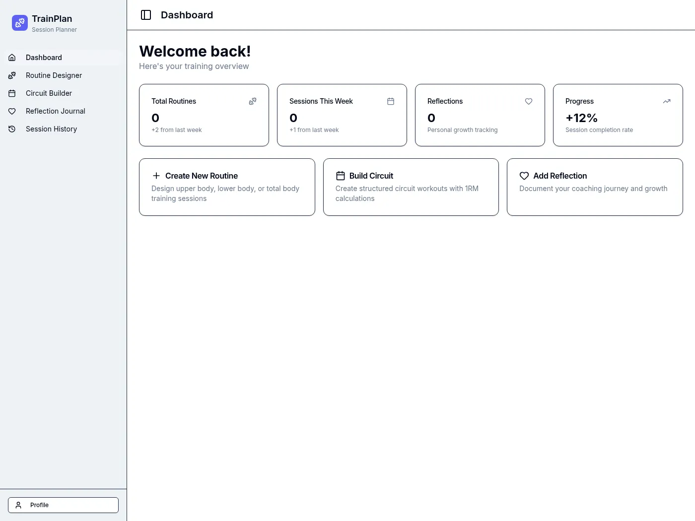 All-in-One Training Session Planner & Reflection App