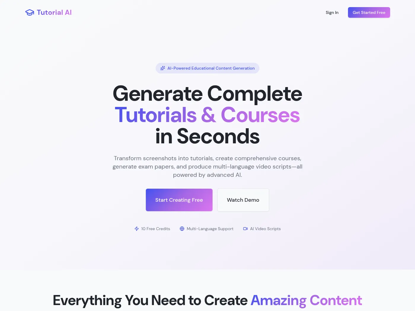Tutorial AI: Automated Multi-Language Tutorial & Course Generator SaaS (Remix)