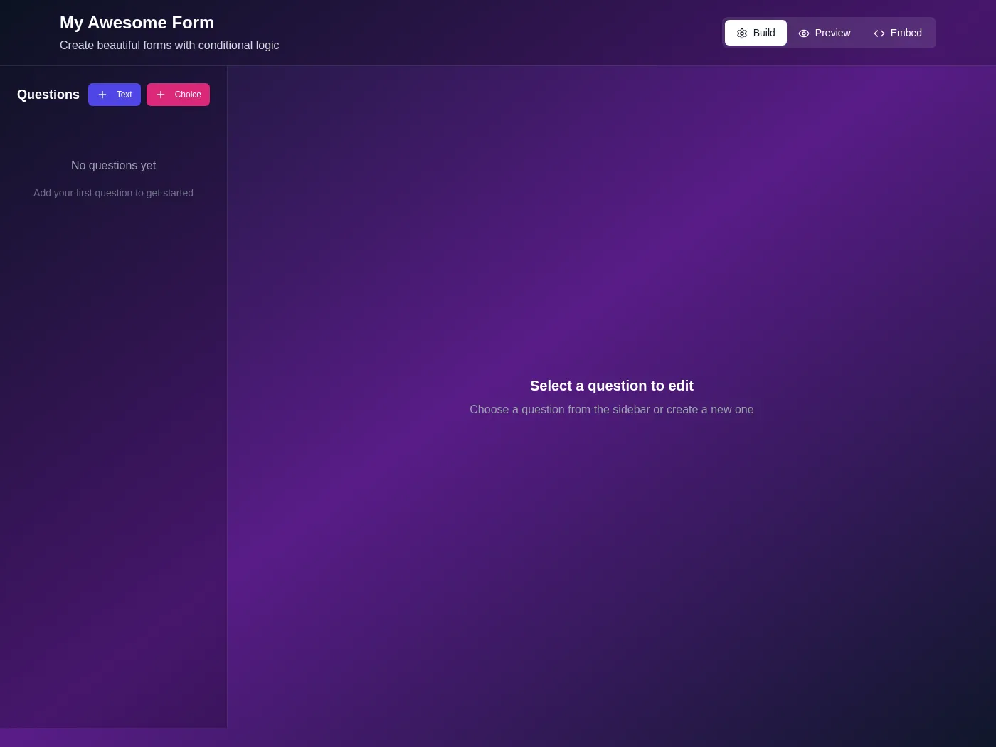 Typeform-Style Form Builder with Conditional Logic and Previews