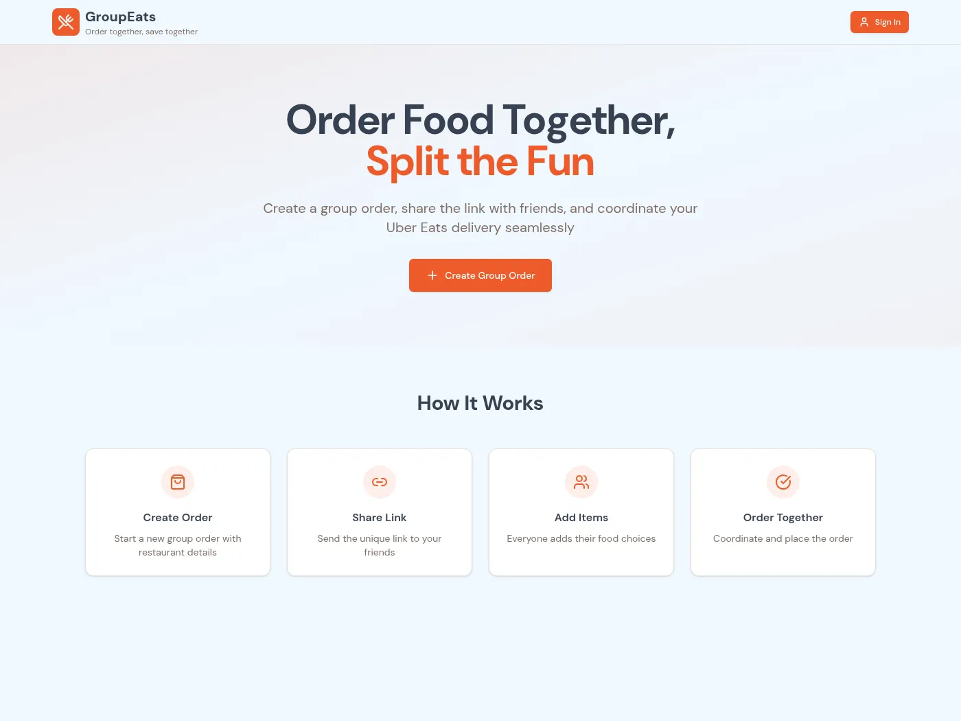 Group Uber Eats Ordering Website