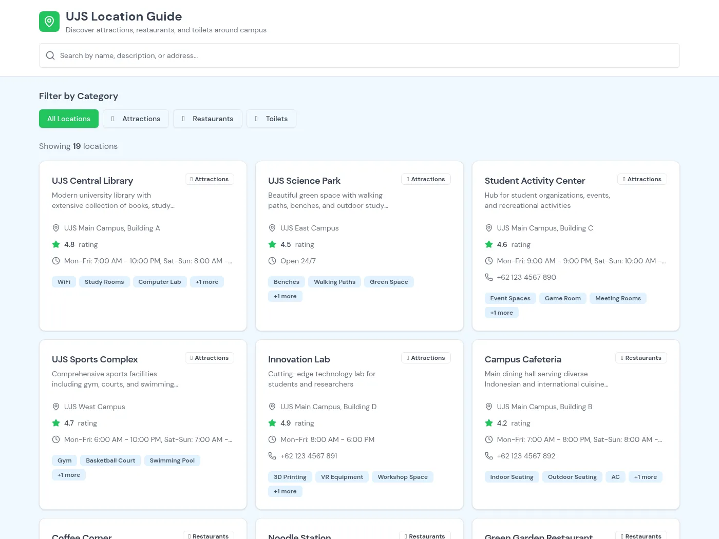 UJS Location Guide: Attractions, Restaurants, and Toilets Finder