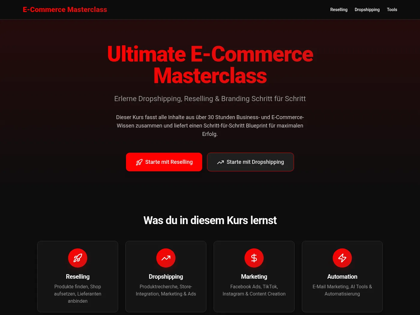 Ultimate E-Commerce & Dropshipping Masterclass Web App