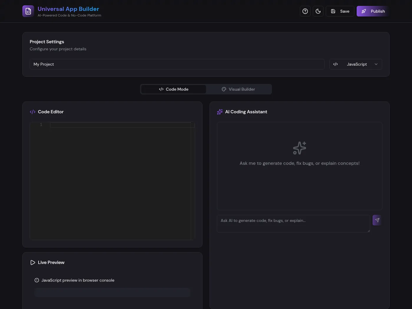 Universal AI-Powered App Builder and Code Playground