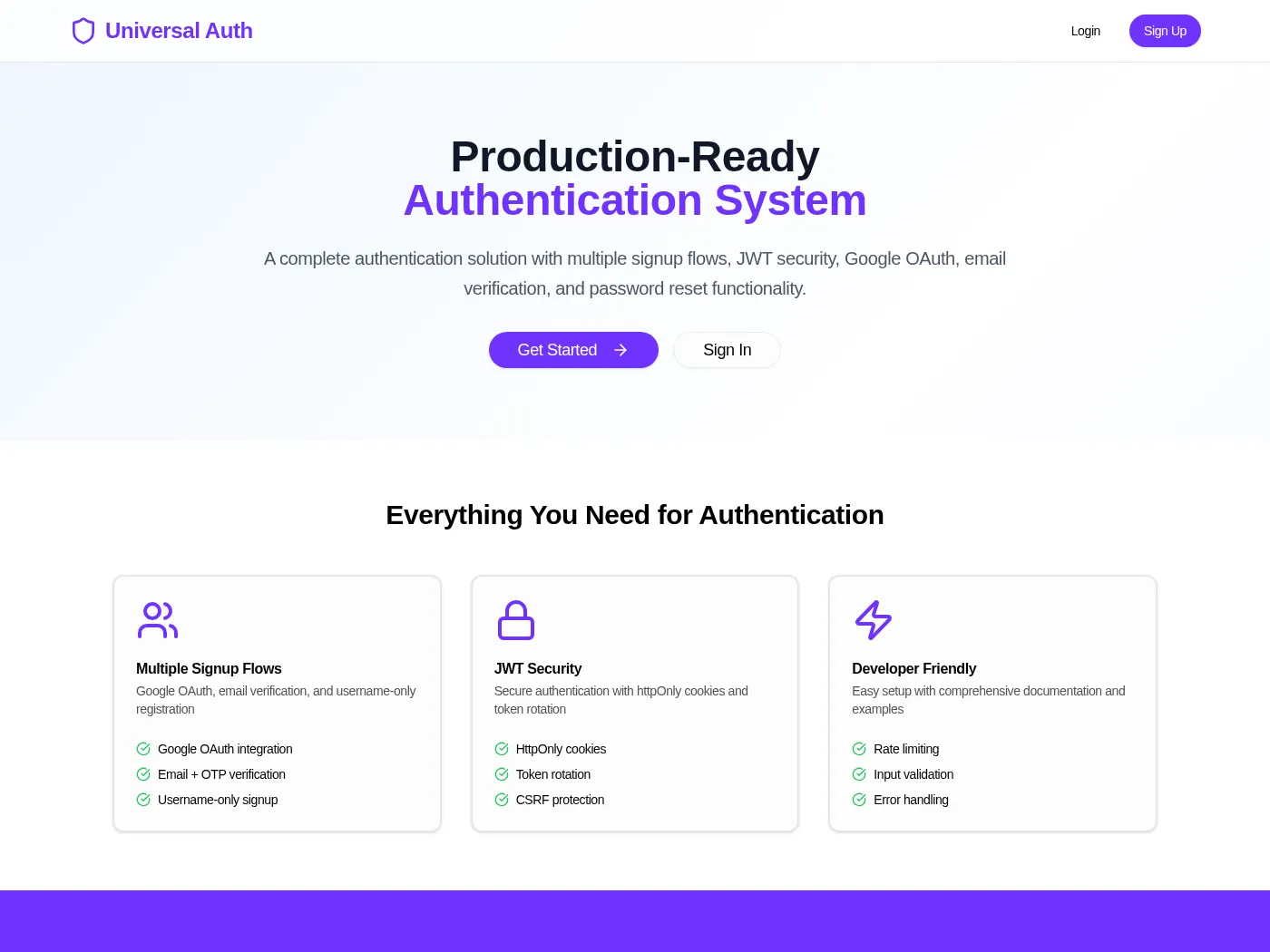 Universal Auth System: Next.js Frontend + Node.js REST API with Multi-Flow Signup, JWT, OTP, Google OAuth