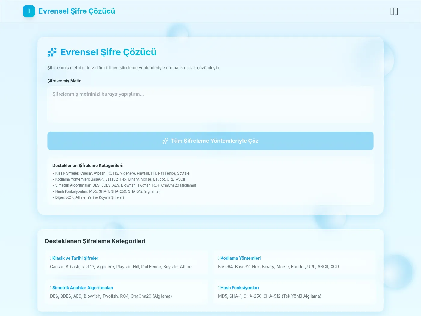 Universal Encryption Decoder Web App with Fruitiger Aero Theme
